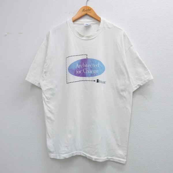 【商品番号】　tsv25051954【商品名】　XL★古着 ヘインズ 半袖 ビンテージ Tシャツ メンズ 90年代 90s Architected SYBASE ソフトウェア コットン クルーネック USA製 白【spe】【メンズ参考サイズ...