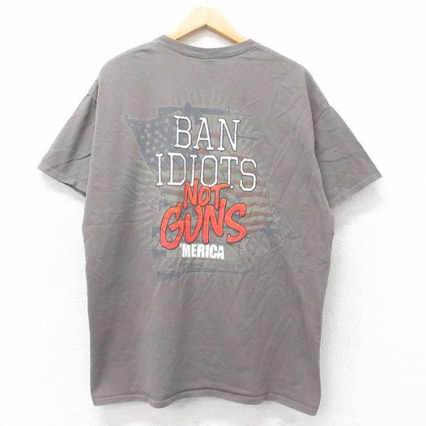 【商品番号】　tsv25062357【商品名】　XL★古着 半袖 ビンテージ Tシャツ メンズ 00年代 00s BAN IDIOTS 星条旗 コットン クルーネック 濃グレー【メンズ参考サイズ】　XL【表記サイズ】　XL【実寸サイズ】　着...