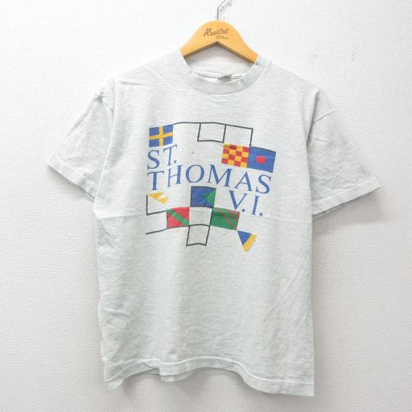 【商品番号】　tsv25063544【商品名】　L★古着 フルーツオブザルーム 半袖 ビンテージ Tシャツ メンズ 90年代 90s ST THOMAS クルーネック USA製 薄グレー 霜降り【メンズ参考サイズ】　L【表記サイズ】　L【実...