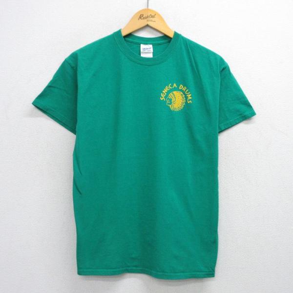 【商品番号】　tsv25064083【商品名】　L★古着 半袖 ビンテージ Tシャツ メンズ 00年代 00s SENECA DRUMS インディアン コットン クルーネック 緑【メンズ参考サイズ】　L【表記サイズ】　M【実寸サイズ】　着丈...