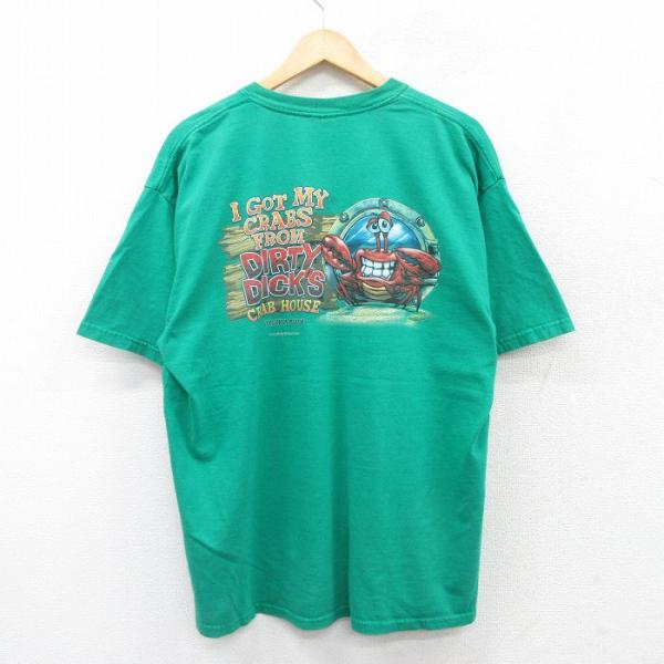 【商品番号】　tsv25064162【商品名】　XL★古着 半袖 ビンテージ Tシャツ メンズ 00年代 00s DIRTY DICKS カニ 大きいサイズ コットン クルーネック 緑【メンズ参考サイズ】　XL【表記サイズ】　XL【実寸サイ...