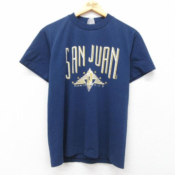 【商品番号】　tsv25064489【商品名】　M★古着 ヘインズ 半袖 ビンテージ Tシャツ メンズ 90年代 90s SAN JUAN クルーネック USA製 紺【メンズ参考サイズ】　M【表記サイズ】　M【実寸サイズ】　着丈（肩から裾）...