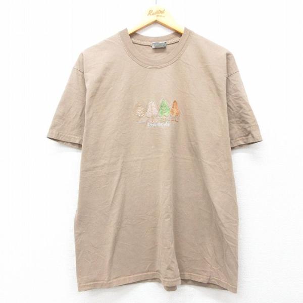 【商品番号】　tsv25064687【商品名】　L★古着 リー Lee 半袖 ビンテージ Tシャツ メンズ 00年代 00s Foxwoods 木 刺繍 コットン クルーネック 薄茶【メンズ参考サイズ】　L【表記サイズ】　なし【実寸サイズ】...