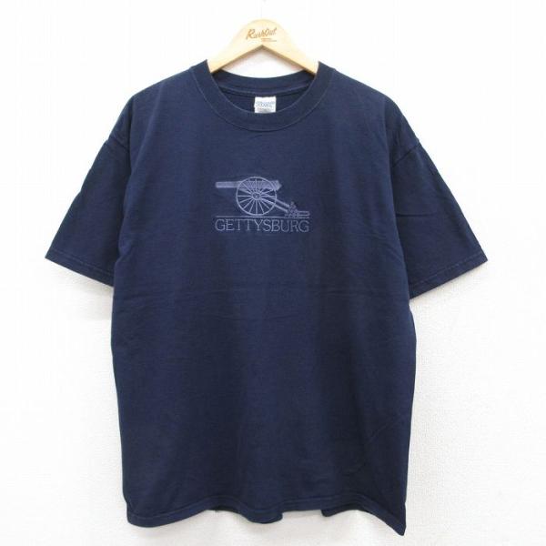 【商品番号】　tsv25064728【商品名】　XL★古着 半袖 ビンテージ Tシャツ メンズ 00年代 00s GETTYSBURG 刺繍 コットン クルーネック 紺【メンズ参考サイズ】　XL【表記サイズ】　L【実寸サイズ】　着丈（肩から...