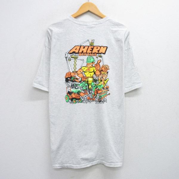 【商品番号】　tsv25070137【商品名】　XL★古着 半袖 ビンテージ Tシャツ メンズ 00年代 00s AHERN トラクター 胸ポケット付き 大きいサイズ クルーネック 薄グレー 霜降り【メンズ参考サイズ】　XL【表記サイズ】　...