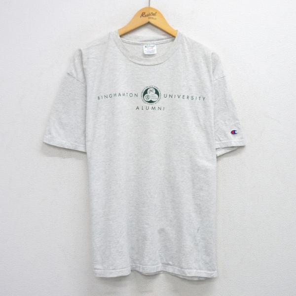 【商品番号】　tsv25070580【商品名】　XL★古着 チャンピオン champion 半袖 ビンテージ Tシャツ メンズ 90年代 90s BINGHAMTON 大きいサイズ クルーネック 薄グレー 霜降り【メンズ参考サイズ】　XL【...