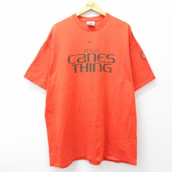 【商品番号】　tsv25071620【商品名】　XL★古着 ナイキ NIKE 半袖 ビンテージ Tシャツ メンズ 00年代 00s canes thing 大きいサイズ ロング丈 コットン クルーネック オレンジ【メンズ参考サイズ】　XL【...