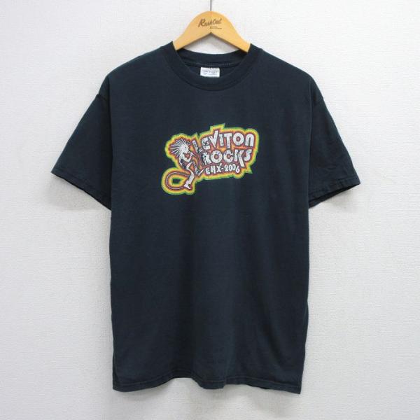 【商品番号】　tsv25071751【商品名】　L★古着 半袖 ビンテージ Tシャツ メンズ 00年代 00s LEVITON ROCKS コットン クルーネック 黒【メンズ参考サイズ】　L【表記サイズ】　L【実寸サイズ】　着丈（肩から裾）...