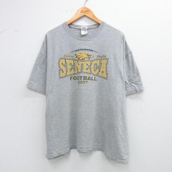 【商品番号】　tsv25072002【商品名】　XL★古着 半袖 ビンテージ Tシャツ メンズ 00年代 00s SENECA フットボール 大きいサイズ クルーネック グレー 霜降り【メンズ参考サイズ】　XL【表記サイズ】　2XL【実寸サ...