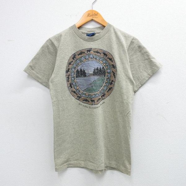 【商品番号】　tsv25072634【商品名】　S★古着 半袖 ビンテージ Tシャツ メンズ 90年代 90s シカ 魚 クルーネック USA製 ベージュ系 霜降り【spe】【メンズ参考サイズ】　S【表記サイズ】　S【実寸サイズ】　着丈（肩...