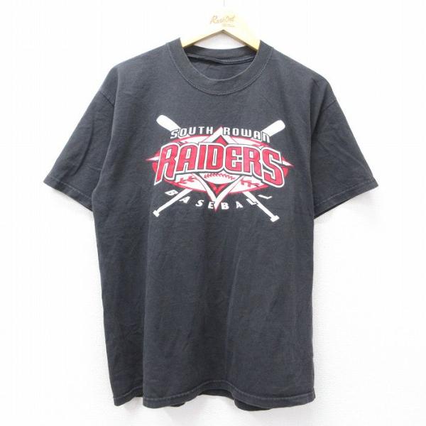 【商品番号】　tsv25072807【商品名】　L★古着 半袖 Tシャツ メンズ RAIDERS 野球 HUGGIES フロッキープリント 黒【メンズ参考サイズ】　L【表記サイズ】　なし【実寸サイズ】　着丈（肩から裾）70cm　着幅（脇から...