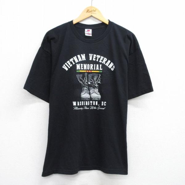 【商品番号】　tsv25072991【商品名】　XL★古着 半袖 ビンテージ Tシャツ メンズ 00年代 00s VETERANS ブーツ 大きいサイズ コットン クルーネック USA製 黒【メンズ参考サイズ】　XL【表記サイズ】　XL【実...