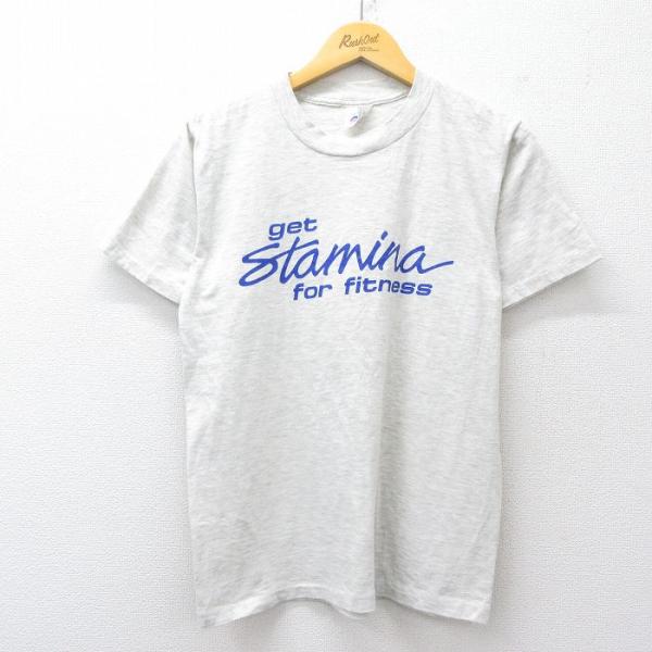 【商品番号】　tsv25073034【商品名】　M★古着 半袖 ビンテージ Tシャツ メンズ 90年代 90s Stamina fitness クルーネック USA製 薄グレー 霜降り【メンズ参考サイズ】　M【表記サイズ】　M【実寸サイズ】...