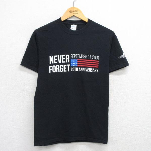 【商品番号】　tsv25073245【商品名】　S★古着 半袖 Tシャツ メンズ NEVER FORGET コットン クルーネック 黒【メンズ参考サイズ】　S【表記サイズ】　S【実寸サイズ】　着丈（肩から裾）65cm　着幅（脇から脇）44c...