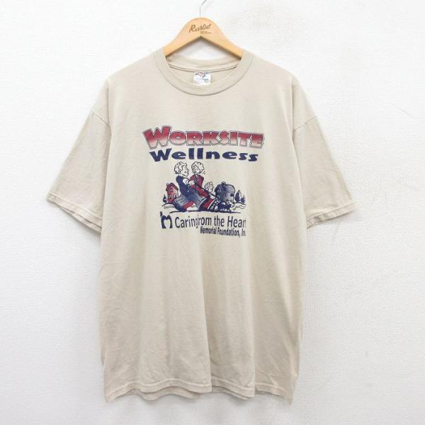 【商品番号】　tsv25073261【商品名】　XL★古着 ジャージーズ 半袖 ビンテージ Tシャツ メンズ 00年代 00s WORKSITE ベージュ【メンズ参考サイズ】　XL【表記サイズ】　XL【実寸サイズ】　着丈（肩から裾）76cm...