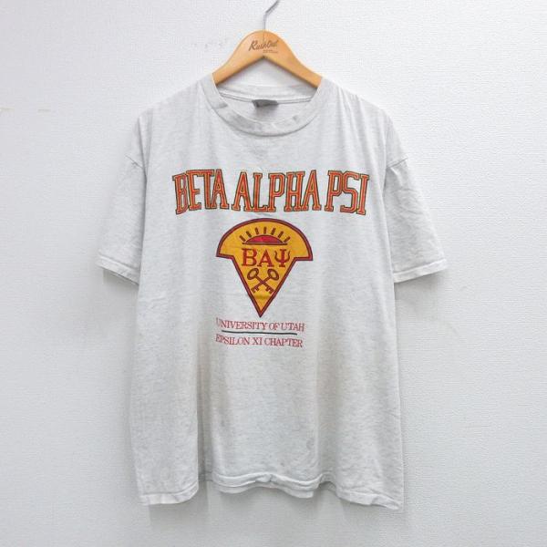 【商品番号】　tsv25073301【商品名】　XL★古着 オニータ ONEITA 半袖 ビンテージ Tシャツ メンズ 90年代 90s BETA ALPHA PSI 大きいサイズ コットン クルーネック USA製 薄グレー 霜降り【メンズ...