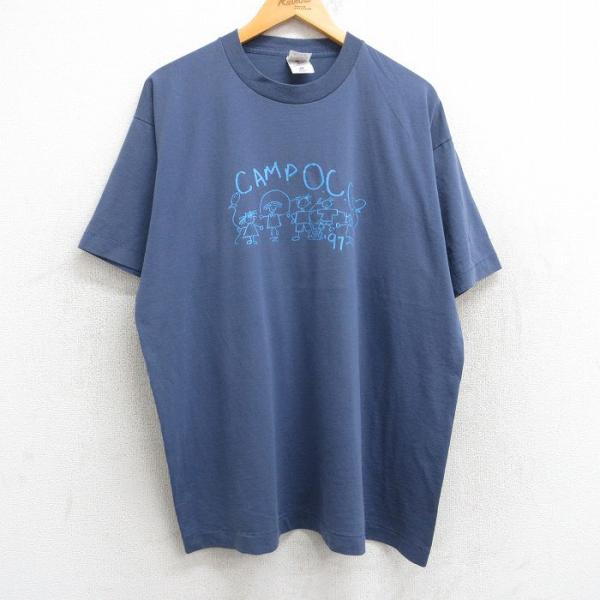 【商品番号】　tsv25073407【商品名】　XL★古着 フルーツオブザルーム 半袖 ビンテージ Tシャツ メンズ 90年代 90s CAMPOCC 子ども 大きいサイズ クルーネック USA製 薄紺【spe】【メンズ参考サイズ】　XL【...