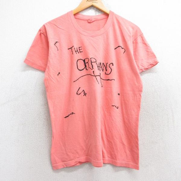 【商品番号】　tsv25073924【商品名】　M★古着 半袖 ビンテージ Tシャツ メンズ 80年代 80s ORPHANS コットン クルーネック USA製 オレンジ系【メンズ参考サイズ】　M【表記サイズ】　L【実寸サイズ】　着丈（肩か...