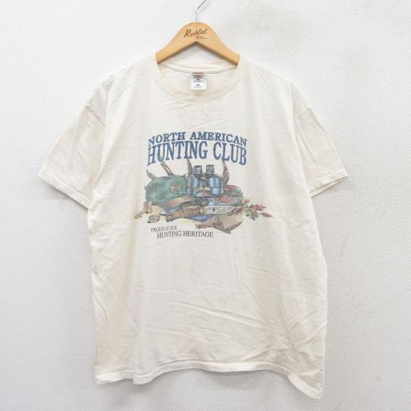 【商品番号】　tsv25074357【商品名】　XL★古着 フルーツオブザルーム 半袖 ビンテージ Tシャツ メンズ 00年代 00s HUNING CLUB コットン クルーネック 生成り【メンズ参考サイズ】　XL【表記サイズ】　XL【実...
