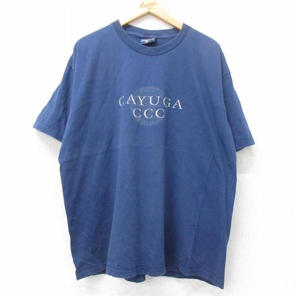 【商品番号】　tsv25074947【商品名】　XL★古着 ジャンスポーツ 半袖 ビンテージ Tシャツ メンズ 90年代 90s CAYUGA CCC 大きいサイズ コットン クルーネック USA製 紺【メンズ参考サイズ】　XL【表記サイズ...