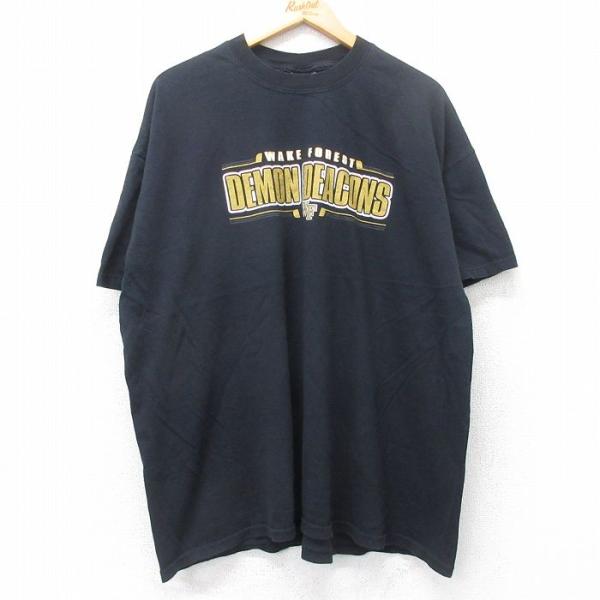 【商品番号】　tsv25074954【商品名】　XL★古着 半袖 ビンテージ Tシャツ メンズ 00年代 00s DEMON DEACONS 大きいサイズ コットン クルーネック 黒【メンズ参考サイズ】　XL【表記サイズ】　2X【実寸サイズ...