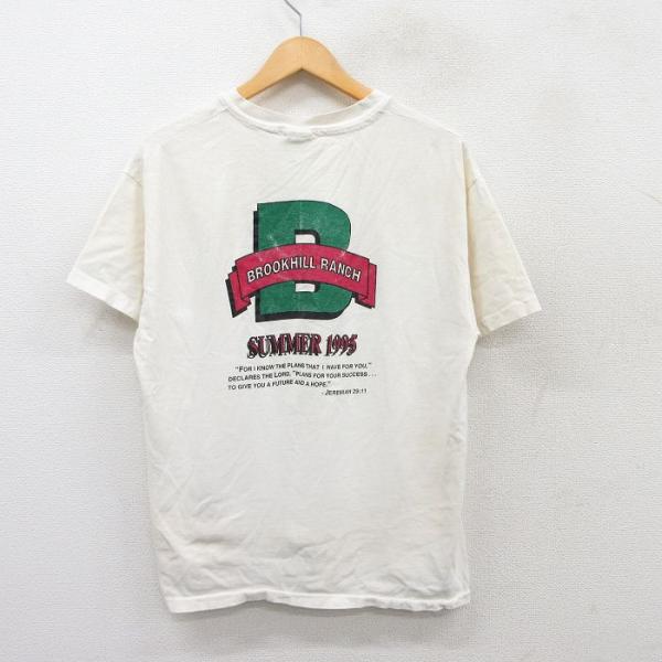 【商品番号】　tsv25075359【商品名】　L★古着 ヘインズ 半袖 ビンテージ Tシャツ メンズ 90年代 90s BROOKHILL PANCH コットン クルーネック USA製 白【メンズ参考サイズ】　L【表記サイズ】　L【実寸サ...
