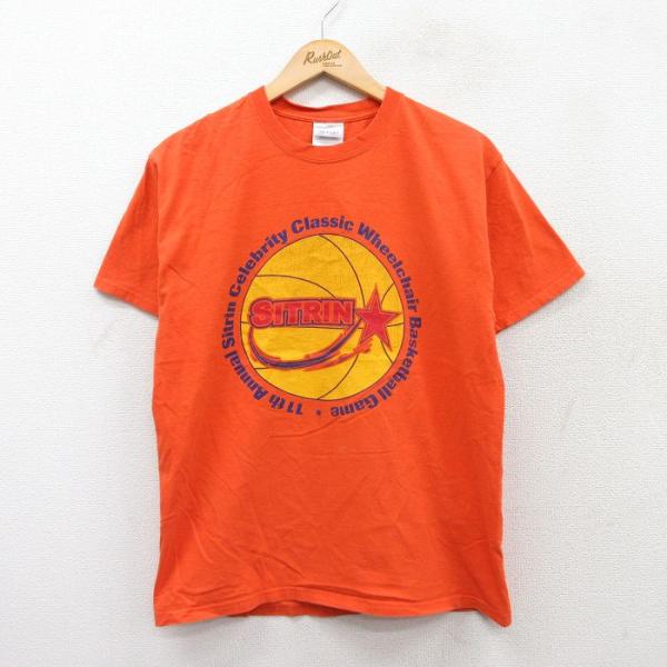 【商品番号】　tsv25075416【商品名】　M★古着 半袖 ビンテージ Tシャツ メンズ 00年代 00s SITRIN バスケットボール コットン クルーネック オレンジ【メンズ参考サイズ】　M【表記サイズ】　M【実寸サイズ】　着丈（...