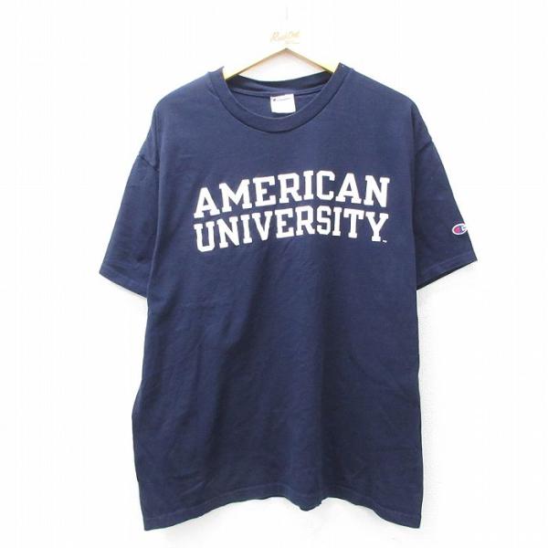 【商品番号】　tsv25080017【商品名】　XL★古着 チャンピオン champion 半袖 ビンテージ Tシャツ メンズ 00年代 00s AMERICAN UNIVERSITY コットン クルーネック 紺【メンズ参考サイズ】　XL【...