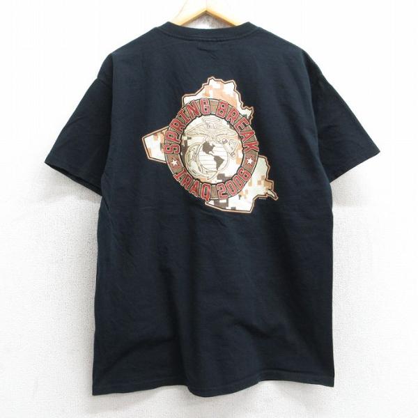 【商品番号】　tsv25080185【商品名】　L★古着 半袖 ビンテージ Tシャツ メンズ 00年代 00s ミリタリー SPRINGBREAK コットン クルーネック 黒【メンズ参考サイズ】　L【表記サイズ】　L【実寸サイズ】　着丈（肩...
