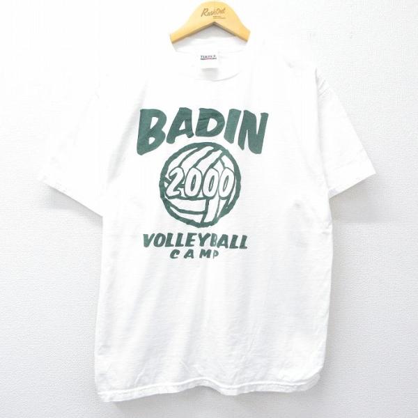 【商品番号】　tsv25080543【商品名】　L★古着 TULTEX 半袖 ビンテージ Tシャツ メンズ 00年代 00s BADIN バレーボール コットン クルーネック 白【メンズ参考サイズ】　L【表記サイズ】　L【実寸サイズ】　着丈...