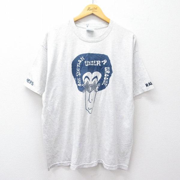 【商品番号】　tsv25080708【商品名】　XL★古着 ヘインズ 半袖 ビンテージ Tシャツ メンズ 90年代 90s アフロ BIG GS 大きいサイズ クルーネック フロッキープリント 薄グレー 霜降り【spe】【メンズ参考サイズ】...