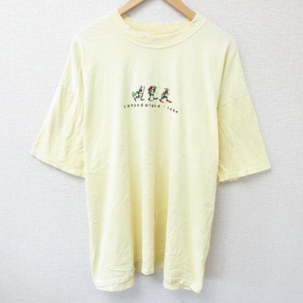 【商品番号】　tsv55050579【商品名】　XL★古着 半袖 ビンテージ Tシャツ メンズ 00年代 00s lake 刺繍 大きいサイズ コットン クルーネック 薄黄【メンズ参考サイズ】　XL【表記サイズ】　XXL【実寸サイズ】　着丈...