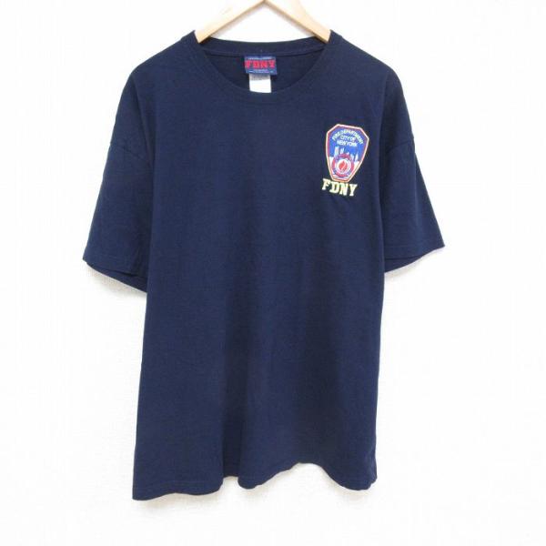 【商品番号】　tsv55051478【商品名】　XL★古着 半袖 ビンテージ Tシャツ メンズ 00年代 00s  FDNY 大きいサイズ コットン クルーネック 紺【メンズ参考サイズ】　XL【表記サイズ】　2XL【実寸サイズ】　着丈（肩か...