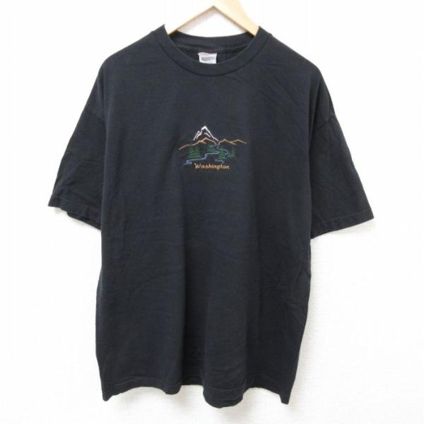 【商品番号】　tsv55060746【商品名】　XL★古着 半袖 ビンテージ Tシャツ メンズ 00年代 00s ワシントン 刺繍 大きいサイズ コットン クルーネック 黒【メンズ参考サイズ】　XL【表記サイズ】　XL【実寸サイズ】　着丈（...
