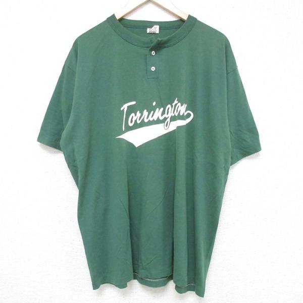 【商品番号】　tsv55060841【商品名】　XL★古着 半袖 ビンテージ Tシャツ メンズ 90年代 90s Torrington 大きいサイズ ヘンリーネック USA製 緑【メンズ参考サイズ】　XL【表記サイズ】　XXL【実寸サイズ】...