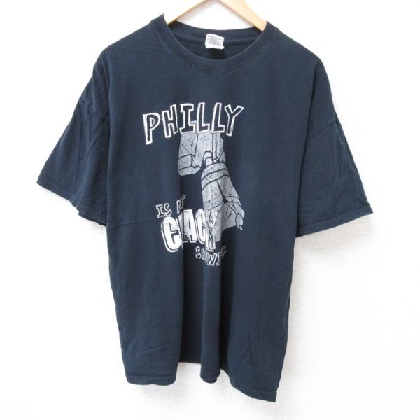 【商品番号】　tsv55061086【商品名】　XL★古着 半袖 ビンテージ Tシャツ メンズ 00年代 00s PHILLY 大きいサイズ コットン クルーネック 黒【メンズ参考サイズ】　XL【表記サイズ】　XL【実寸サイズ】　着丈（肩か...