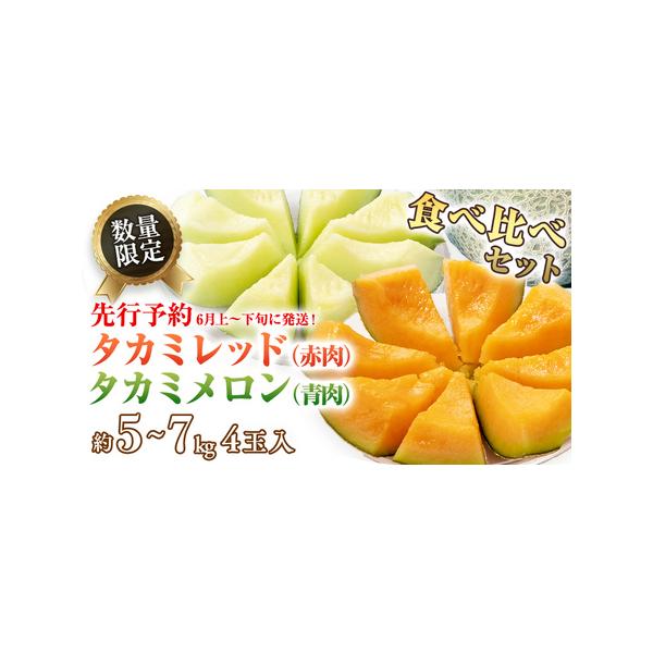 ■ 容量　1箱 4玉入り 2色セット（タカミレッド2玉・タカミメロン2玉）約5kg〜7kg　■ 配送について　2026年6月上旬〜下旬にかけて、受付順に順次発送　※2025年の発送ではございませんので、ご注意ください。　※生育状況によっては...
