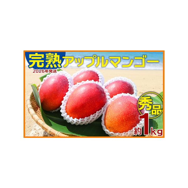 ■ 容量　秀品アップルマンゴー約1kg（2〜3玉）　※冷蔵で送る為水分が飛び50g〜70ｇ差が出る事があります。　化粧箱入り　　※色づき7割以上　※糖度15度以上■ 配送について　2026年6月下旬〜8月中旬予定　タイプ：【冷蔵】