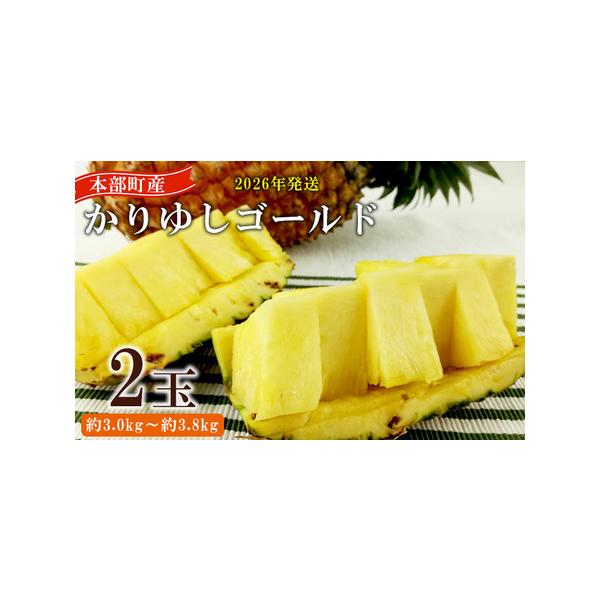 ■ 容量　もとぶかりゆしゴールド　2玉（約3.0kg〜3.8kg）　本部産ゴールドバレル（パインアップル・パイナップル）　　※糖度15度以上、2玉で3.0kg以上■ 配送について　2026年6月中旬〜8月中旬予定　タイプ：【冷蔵】