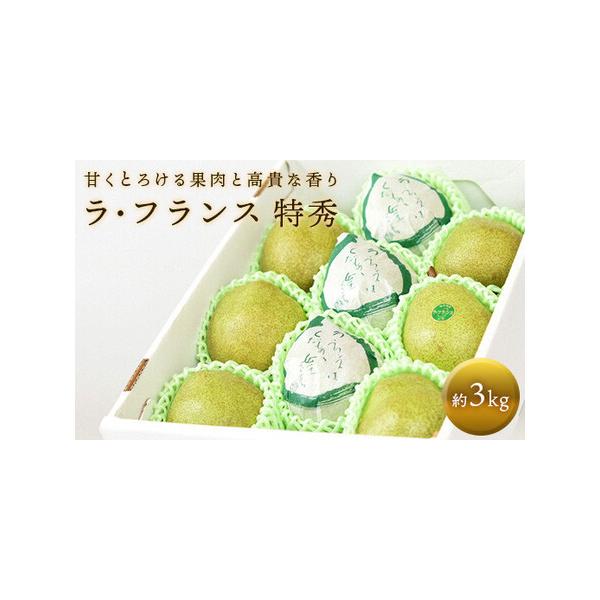 ■ 容量　ラ・フランス　等級：特秀　容量：約3kg　サイズ：3L (10玉) 〜 6L (7玉)　※申し訳ございませんがサイズおよび玉数は選べませんので予めご了承ください。　■ 配送について　令和7年11月上旬頃〜令和8年1月中旬にかけて順...
