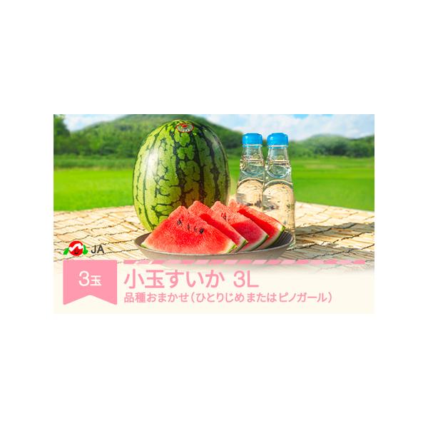 ■ 容量　小玉すいか ひとりじめ または ピノガール　3Lサイズ　約2.5kg前後×3玉　※2.5kg/玉に満たない場合もございます。■ 配送について　7月中旬~7月下旬頃発送　※生育状況等の影響により、配送時期が前後する場合がございます。...