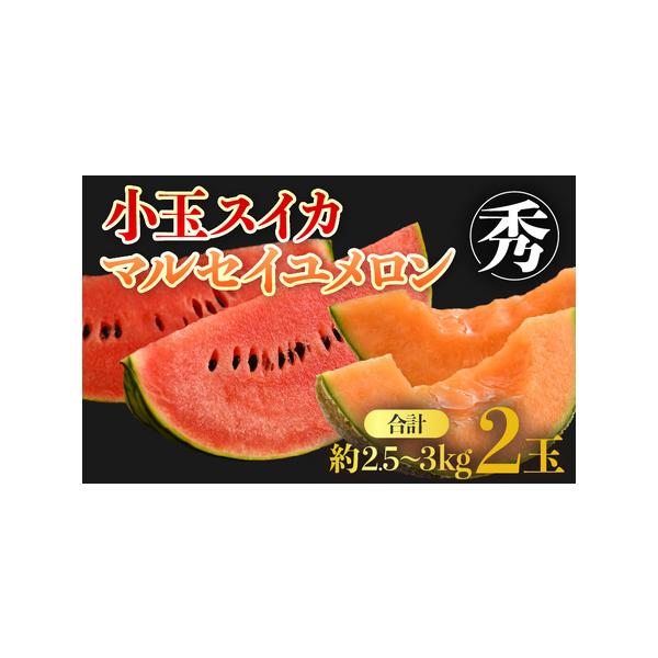 ■ 容量　■内容　小玉スイカ　おまかせ（1玉 1.5kg〜）： 1玉　［品種 / ひとりじめ・ピノガール から1種発送］　【秀品】マルセイユメロン（1玉 1〜1.2kg）： 1玉　計2玉入（約2.5kg〜3kg）　　＊小玉スイカは届いた時が...