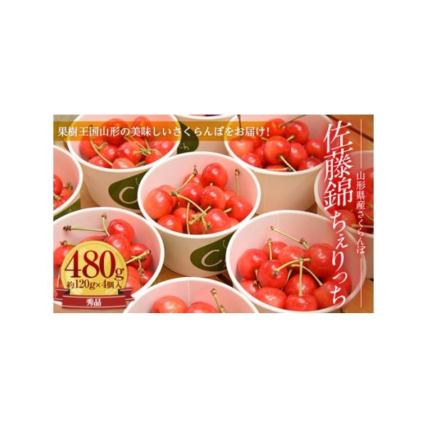 ■ 容量　佐藤錦 秀品：480g(Lサイズ 約120g×4個入)　※収穫状況によって紅秀峰でのお届けとなる場合があります。■ 配送について　2026年6月上旬頃〜6月中旬頃　タイプ：【冷蔵】