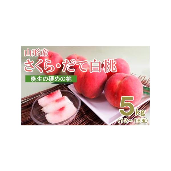 ■ 容量　【令和8年産】　山形産晩生のかための桃 秀 5kg(さくら、だて白桃)　12〜16玉(ダンボール)■ 配送について　【申込期日】2026年07月31日まで　【発送期間】2026年09月08日頃〜2026年09月24日頃　※状況によ...