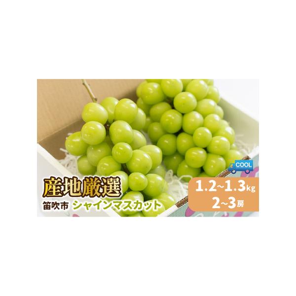 ■ 容量　シャインマスカット 1.2kg〜1.3kg（2房〜3房）　　【提供事業者】株式会社斎庵■ 配送について　2026年8月中旬〜10月上旬予定（天候により前後いたします。）　※沖縄県・離島は配送不可　タイプ：【冷蔵】