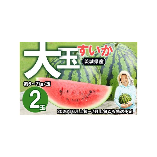 ■ 容量　大玉すいか　2個　（約6〜7kg/個）■ 配送について　ご入金確認後、2026年6月上旬〜7月上旬ごろ発送予定　　※天候などの影響や育成具合により、発送時期が変動する場合がございます。　※お申込み時に「到着日のご指定」・「曜日指定...