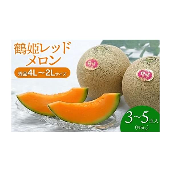 容量鶴姫レッドメロン（赤肉）秀品 4L〜2L　3〜5玉(約5kg)※その年の天候等により、発育に個体差がございます。そのため、玉数とサイズの指定は出来ませんので、予めご了承ください。 美味しい召し上がり方：メロンの底が少し柔らかくなったら食...