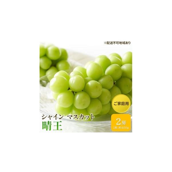 容量ご家庭用 シャインマスカット 晴王 約400g×2房岡山県内産（5条8号ハ）※お届け日、時間の指定は申し訳ないですが、お受けできません。※ご家庭用としての内容です。少し形が良くなかったり、色むらがあるものが含まれますのでご了承ください。...