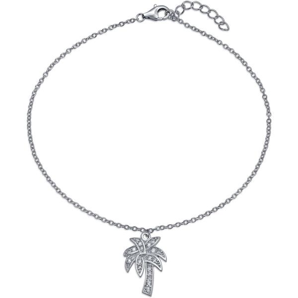 商品名[Bling Jewelry] 女性 .925 の純銀製のための航海の舗装のキュービックジルコニア CZ の熱帯浜の休暇のやしの木の Anklet の足首のブレスレットは調節しますBling Jewelry Nautical Hawa...