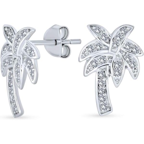 商品名ノーティカルハワイアンパヴェキュービックジルコニアCZトロピカルビーチバケーションパームツリースタッドピアス女性のためのティーン.925スターリングシルバーNautical Hawaiian Pave Cubic Zirconia C...
